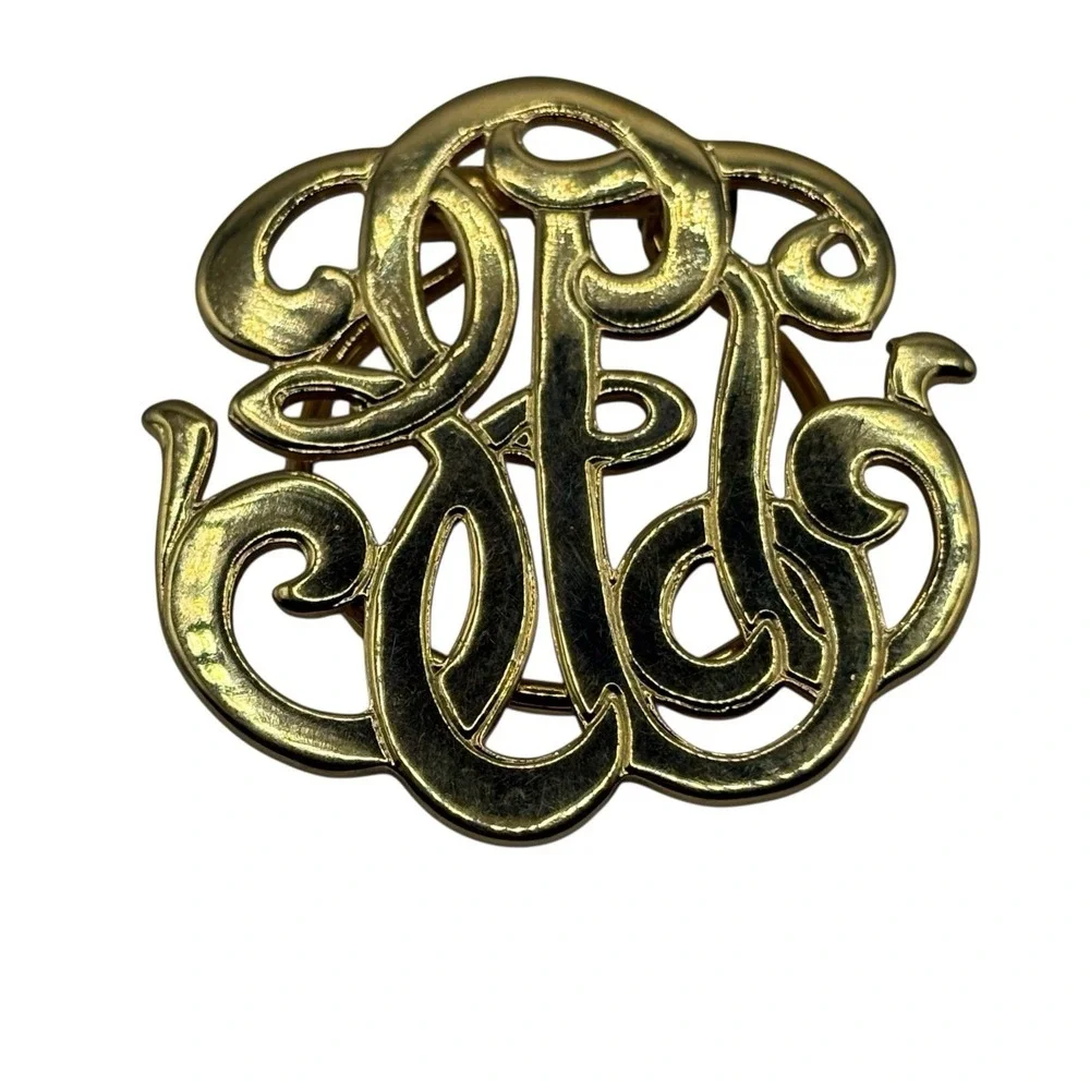 Accessories | Vintage Scarf Dress Clip Gold Tone Monogram Initials ...